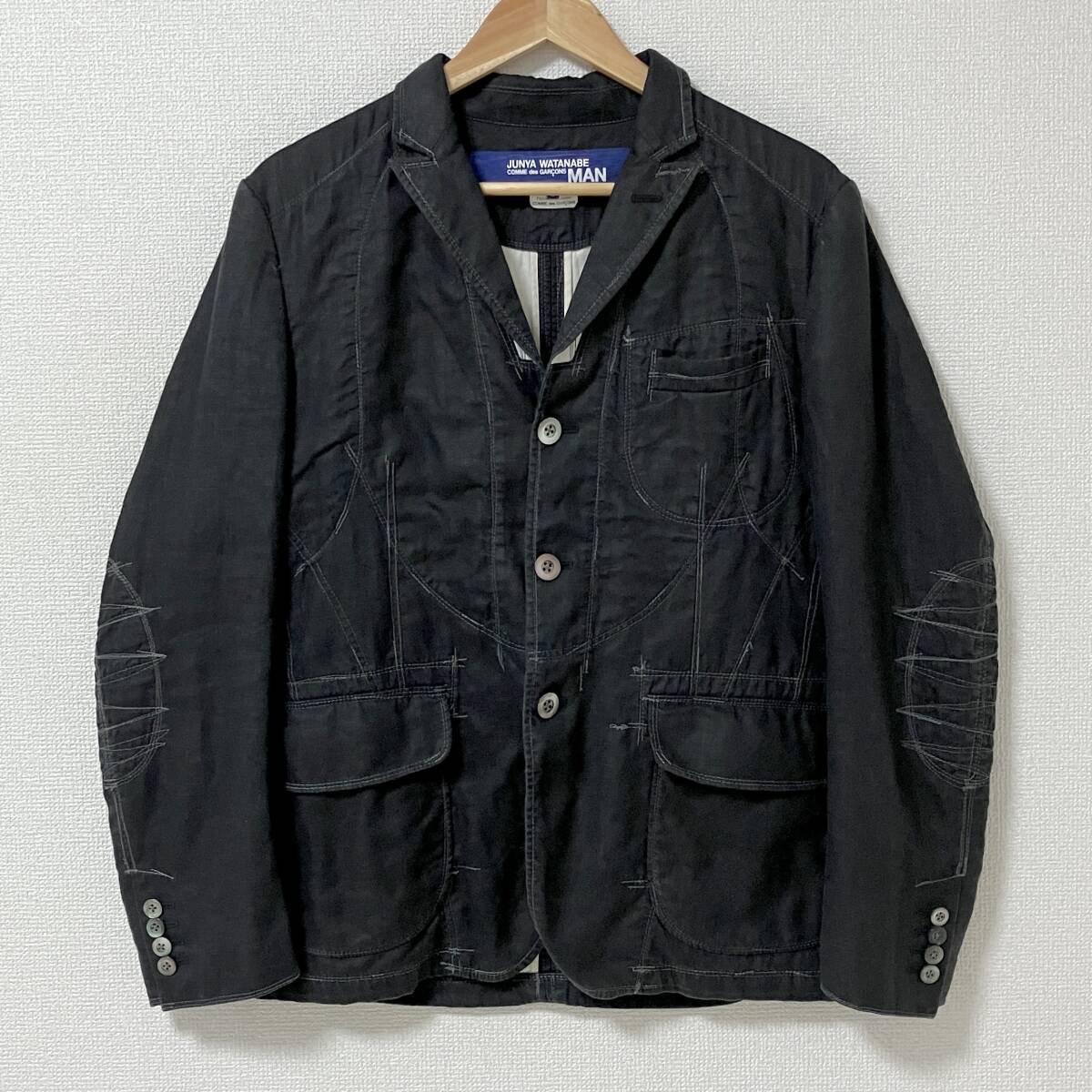 AD2020 JUNYA WATANABE MAN コムデギャルソン リネン ステッチ デザイン テーラードジャケット 黒 ジュンヤワタナベマン archive 5010095 /【Buyee ...