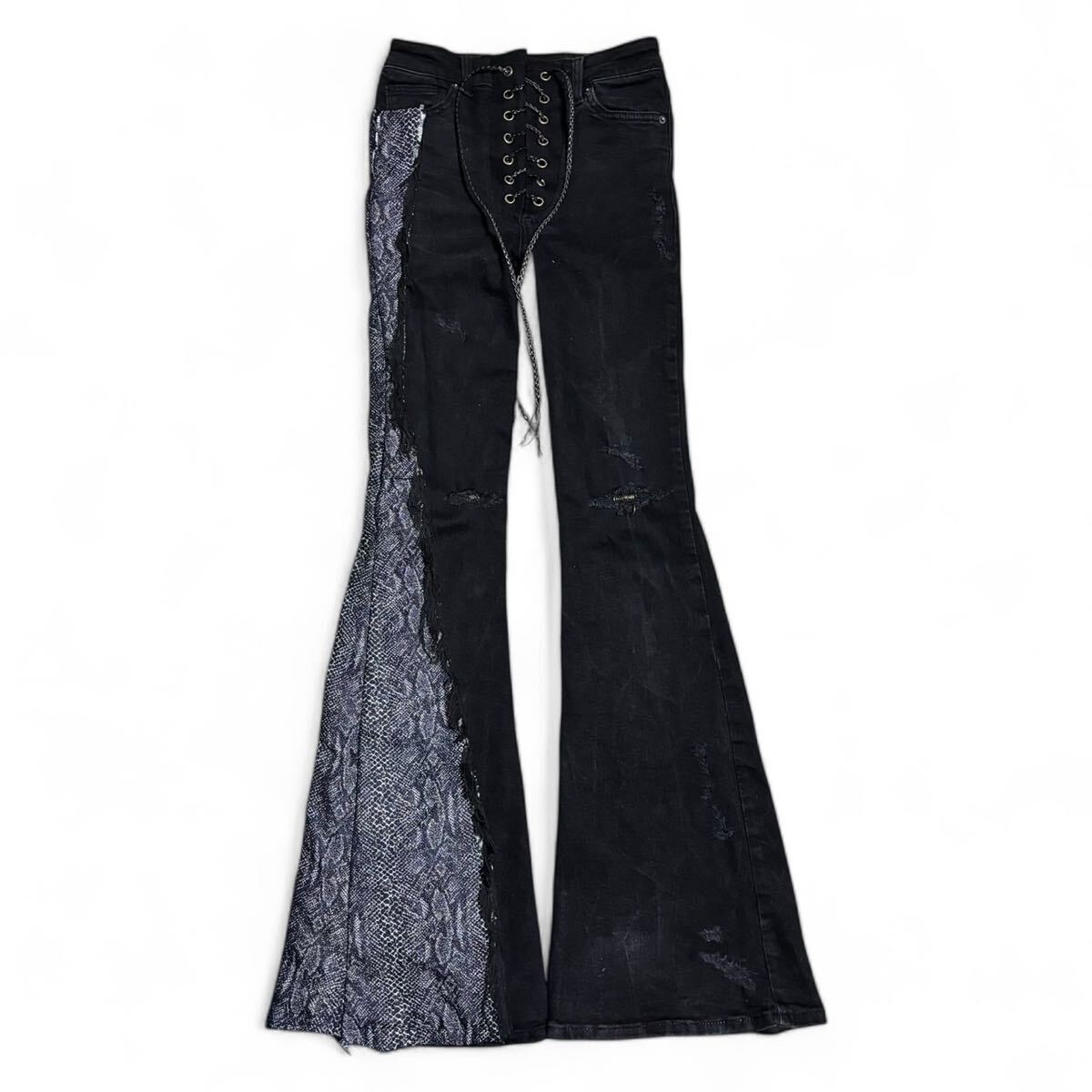 RARE Japanese label Python Flare Lace-up Denim Pants archive ifsixwasnine L.G.B lgb 14th ...