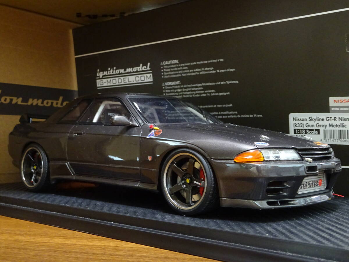 ☆ジャンク品☆IG0602改☆1/18 Nismo R32 GT-R NISMO(Gun Gray Metallic)☆カスタム☆18inch NISMO LM GT4☆イグニッション☆ ...