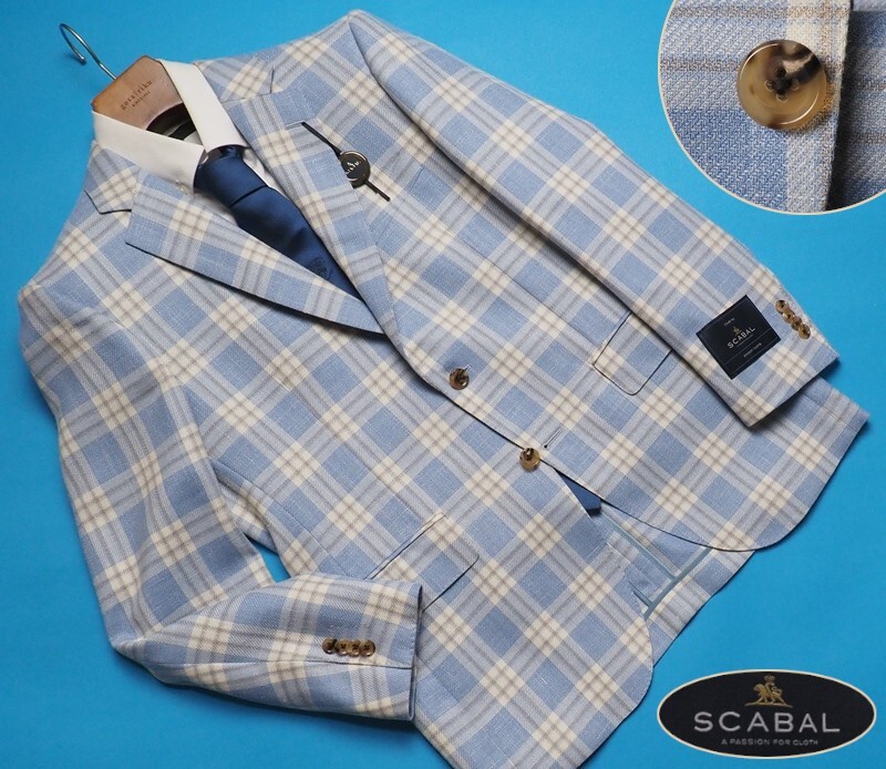 新品14.3万円 大手百貨店扱い 春秋冬 日本製『Scabal スキャバル 英国製生地』ウール100％ チェック柄 ジャケットAB5水色(F) 3750290 /【Buyee】 Buyee ...
