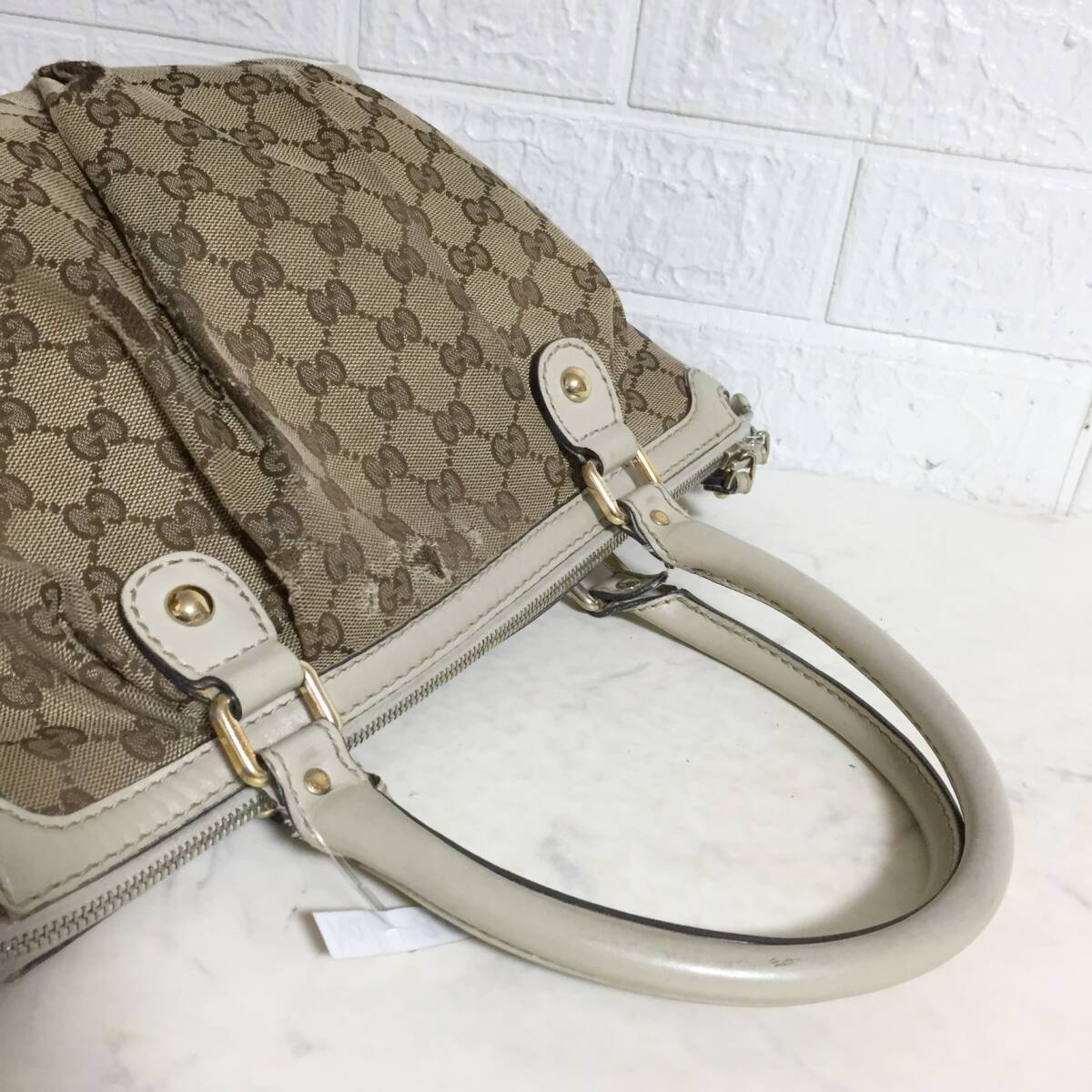 no33082 GUCCI グッチ イタリア製 247902 502752 本革 レザー キャンバス GG柄 ハンド トート バッグ 通勤 ...