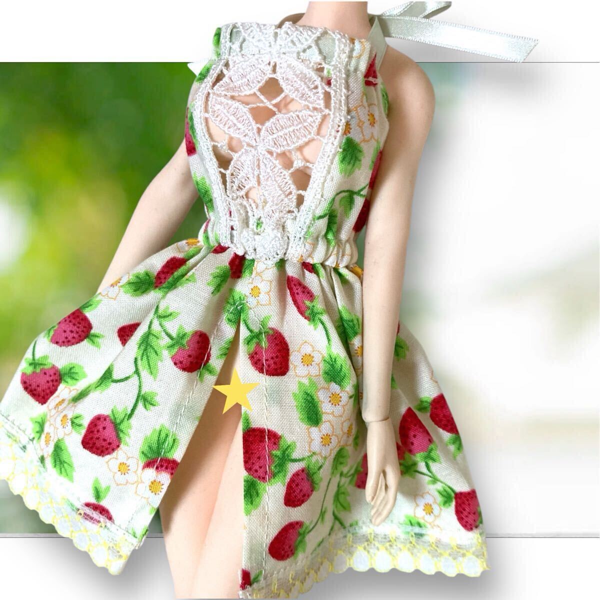 1/6ドール服 レモンイエロー苺柄透けレース切替えとスリットスカートのキャミワンピース TBLeagueファイセン S52 S42 S07 L ...