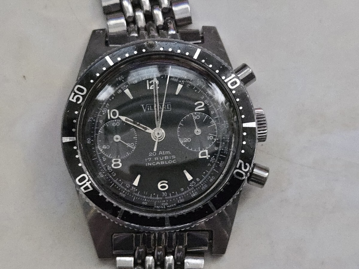 ヴィンテージ クロノグラフ ミラーダイアル。壊れてます。要オーバーホール。1950.Vintage Villard Chronograph ...