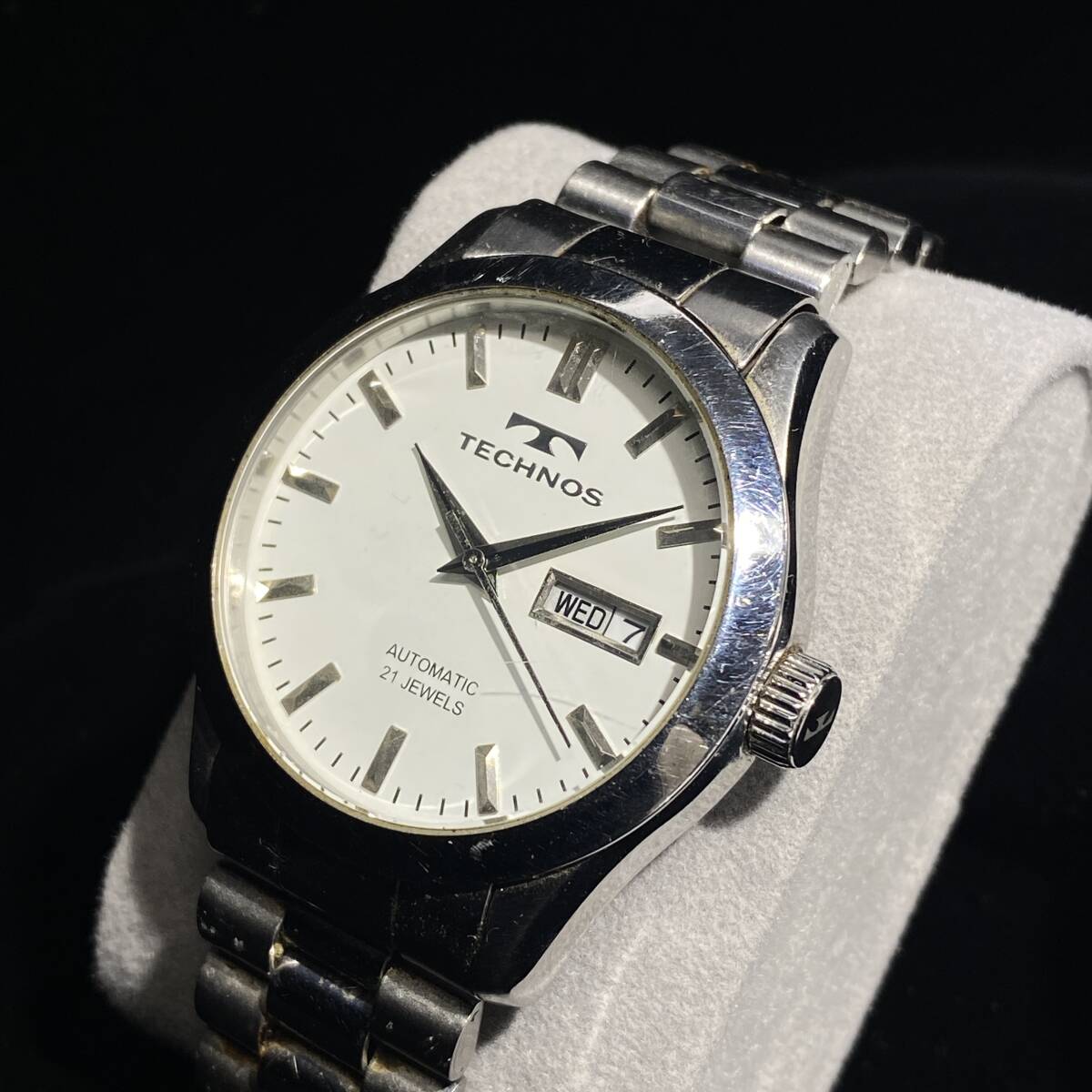 1円～ 6TN20530325 TECHNOS テクノス ホワイト文字盤 デイデイト T1076 AT 自動巻き SS メンズ 腕時計 社外ベルト 稼働OK /【Buyee】 Buyee ...
