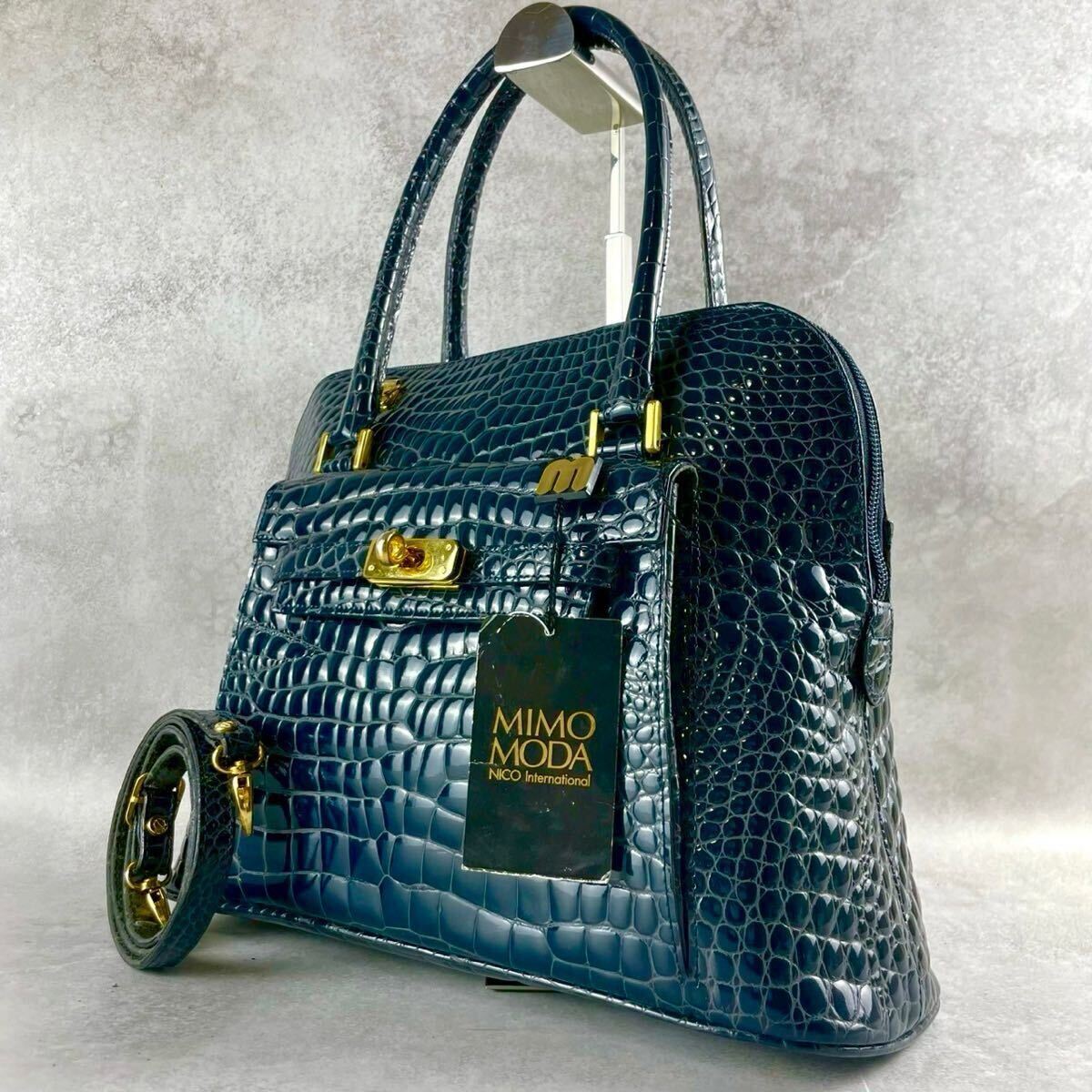 最高級 シャイニングクロコダイル リアル ハンドバッグ 2way ショルダー ブルー 青 エキゾチックレザー ワニ革 センター取り MIMO MODA /【Buyee】 Buyee ...