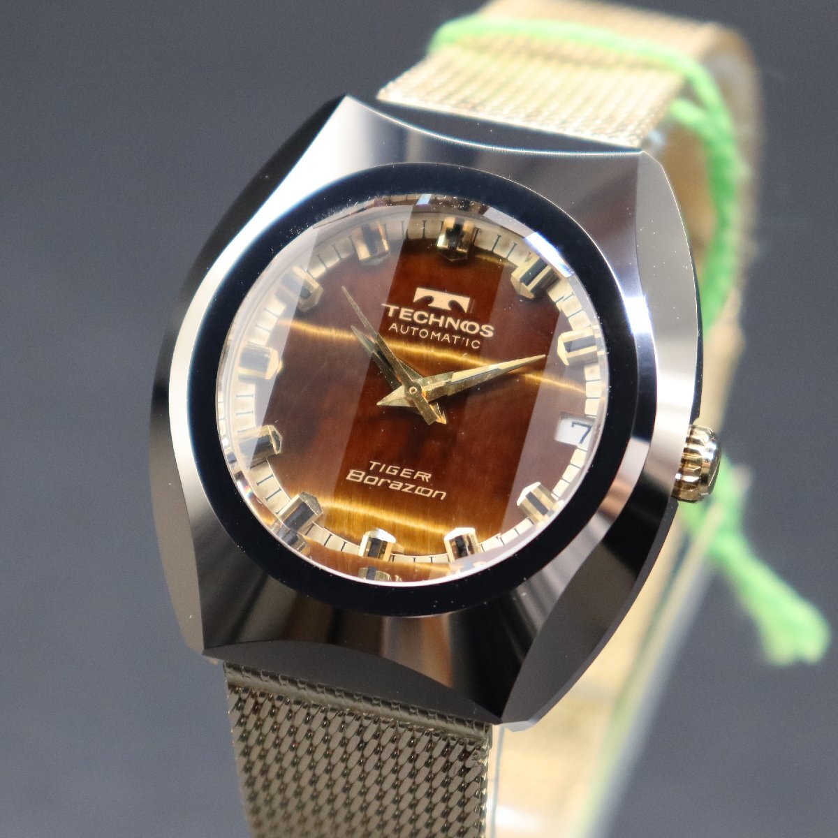 希少 美品 TECHNOS TIGER Borazon テクノス タイガーボラゾン 自動巻 虎目石 5面カットガラス 超硬 デイト 純正ブレス 保証/取説/箱 メンズ /【Buyee ...