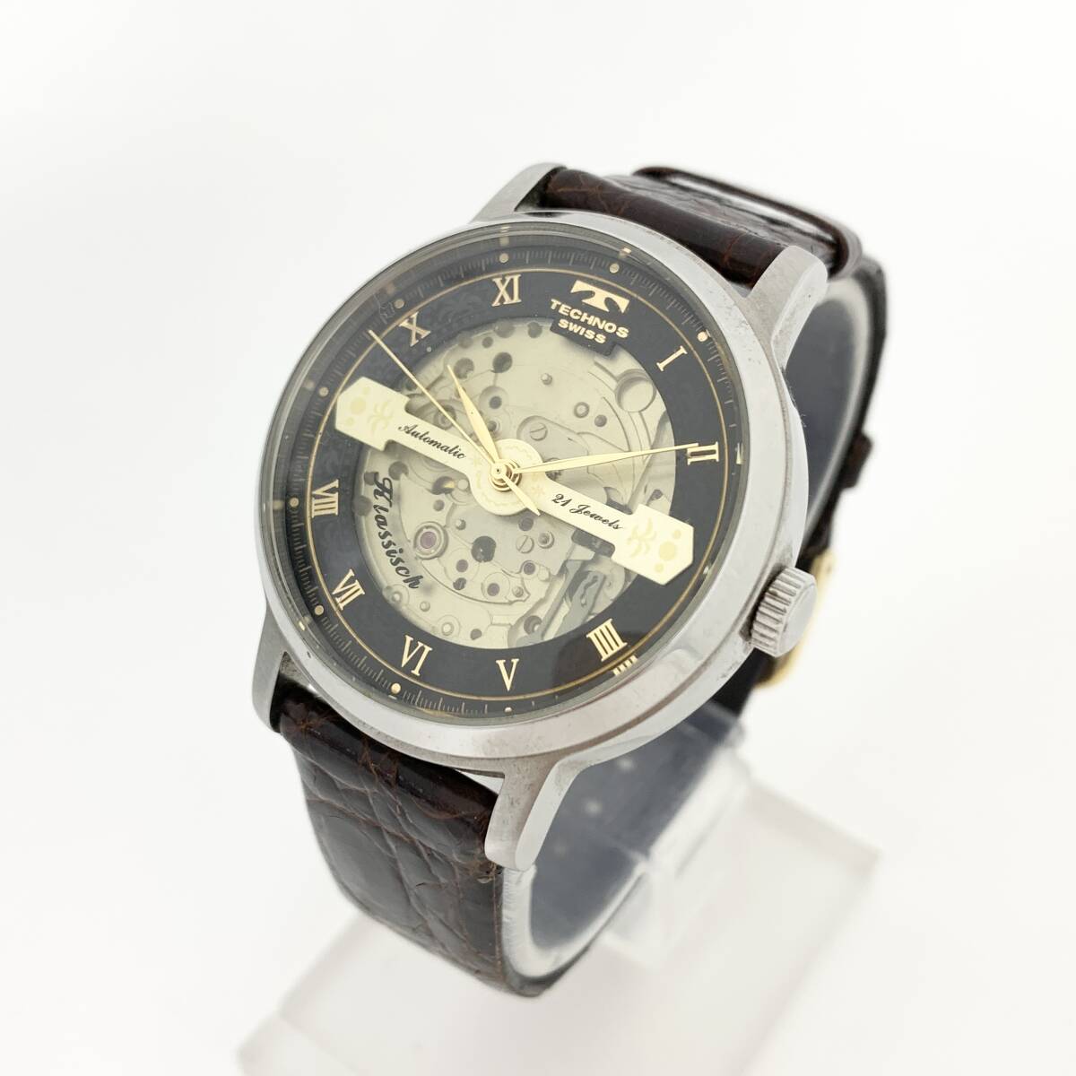 C0612〇 1円～！ TECHNOS テクノス TBKA838 21石 SS×革 自動巻き 黒文字盤 スケルトン 裏スケ フルスケ メンズ 腕時計 稼働 動作確認済 /【Buyee ...