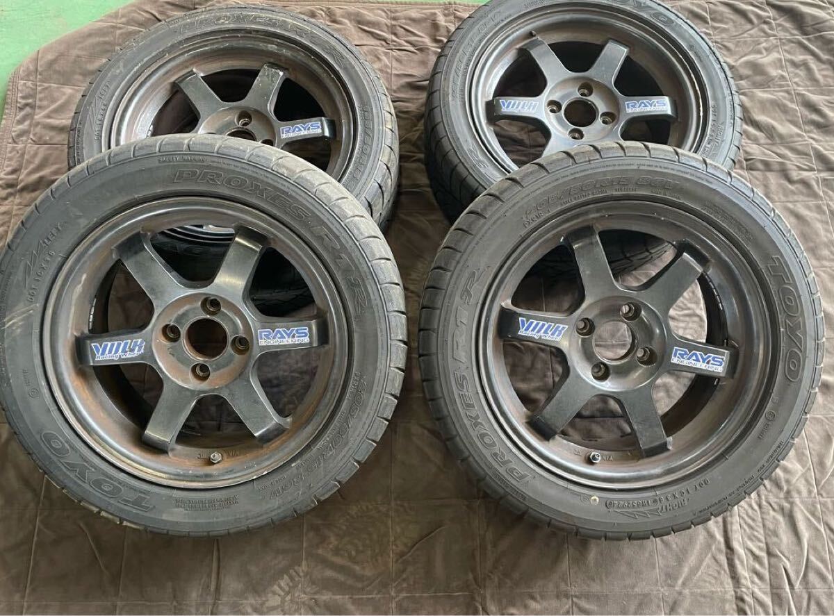 【希少】RAYS VOLKRACINIG TE37 15インチ 6.5J +38 PCD100 4穴 4H タイヤ R1R シビック,CR-X,ロードスター,MR-S,フィット ヴィッツ ...