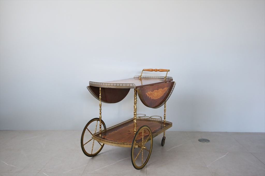 フランスアンティーク 古木ドロップリーフキッチンワゴン/トロリー/木製サイドテーブル/机/店舗什器/ディスプレイ/フランスビンテージ家具 ...