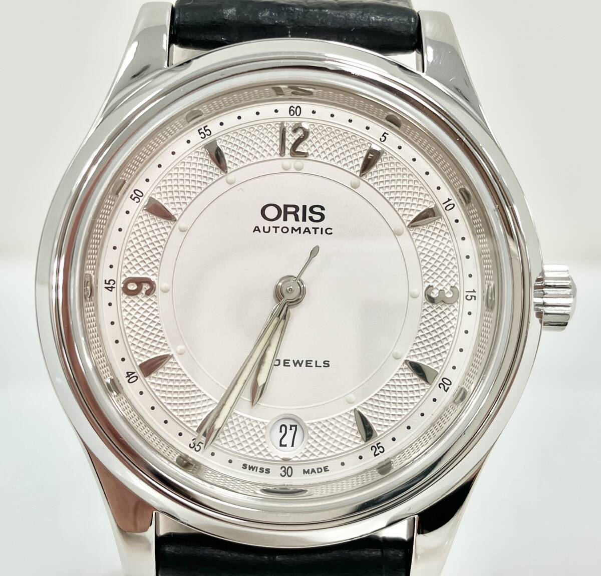 【2025年3月OH済み】ORIS 7490 23-23693 自動巻き 革ベルト モダンクラシック オリス 腕時計 デイト 白文字盤 ...