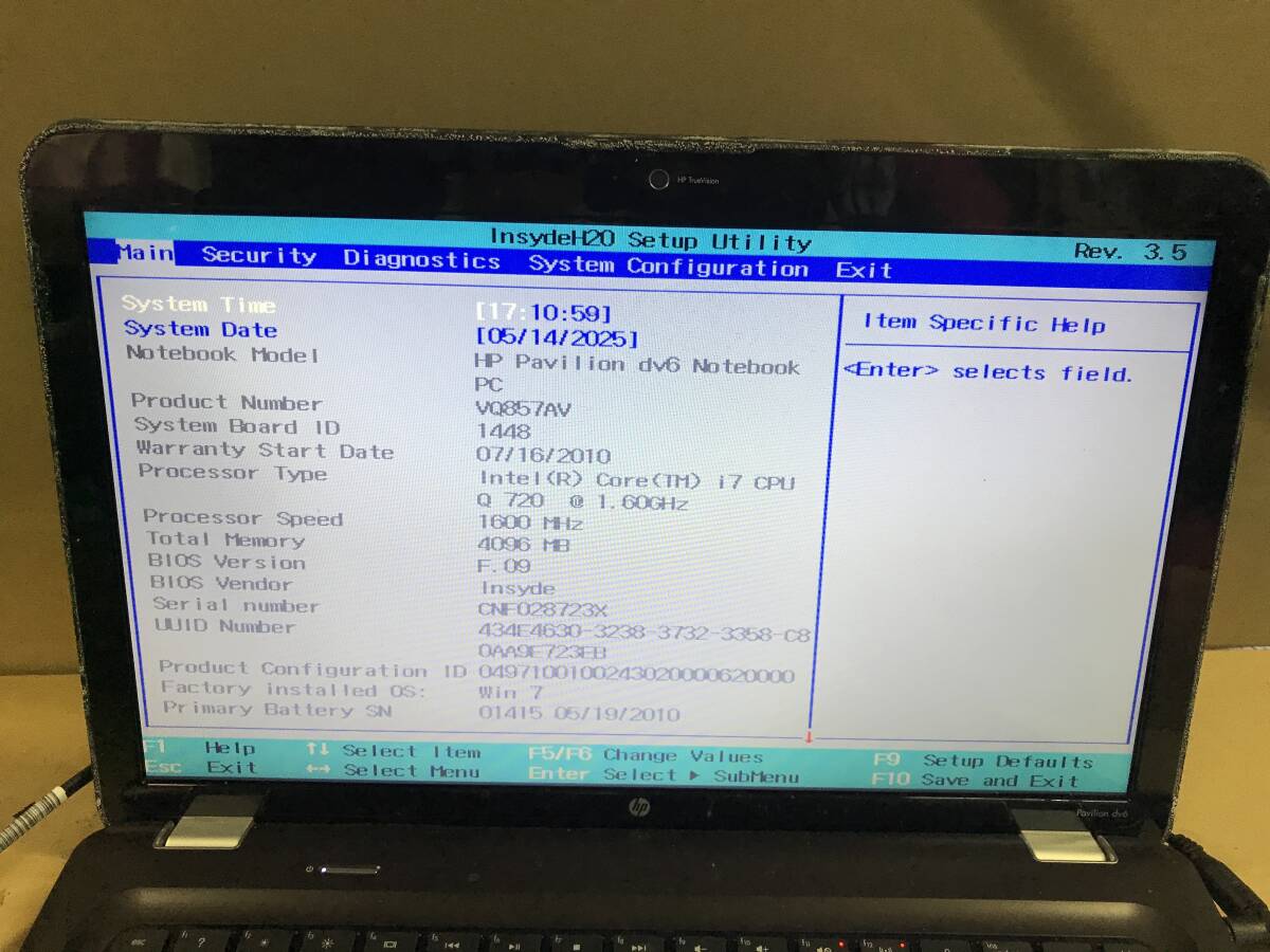 77★訳あり品 BIOS確認済 HP Pavilion dv6 3000 VQ857AV Intel Core i7-720Q/メモリ-4GB ...