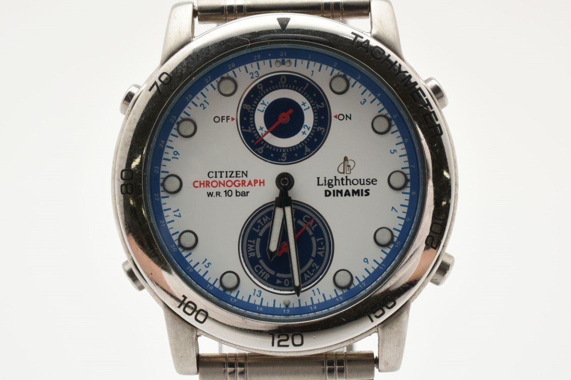 シチズン クロノグラフ ライトハウス ディナミス 6820-G80442 ラウンド ホワイト ブルー クォーツ QUARTZ メンズ 腕時計 ...