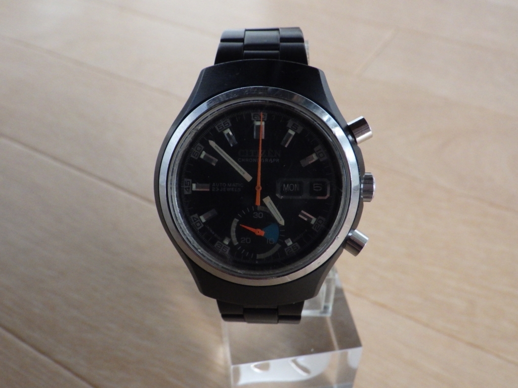 CITIZEN シチズン 自動巻 Automatic クロノグラフ Chronograph 黒文字盤 23石 デイデイト 8100 67 ...