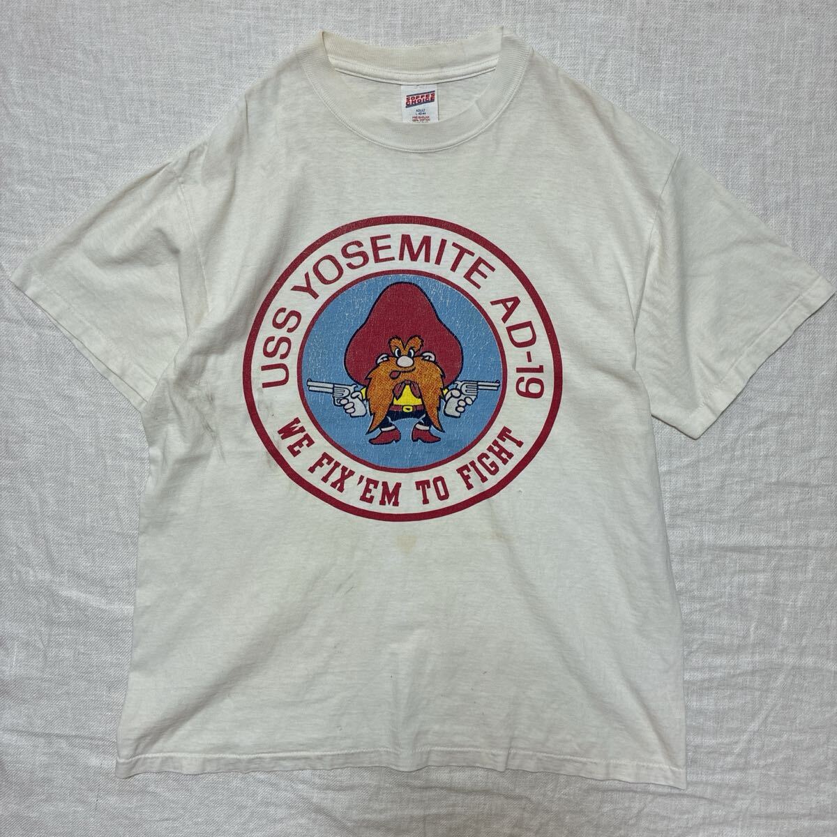 90s USA製 YOSEMITE SAM USS YOSEMITE AD19 シングルステッチ WARNER ヨセミテ サム ルーニーテ ...