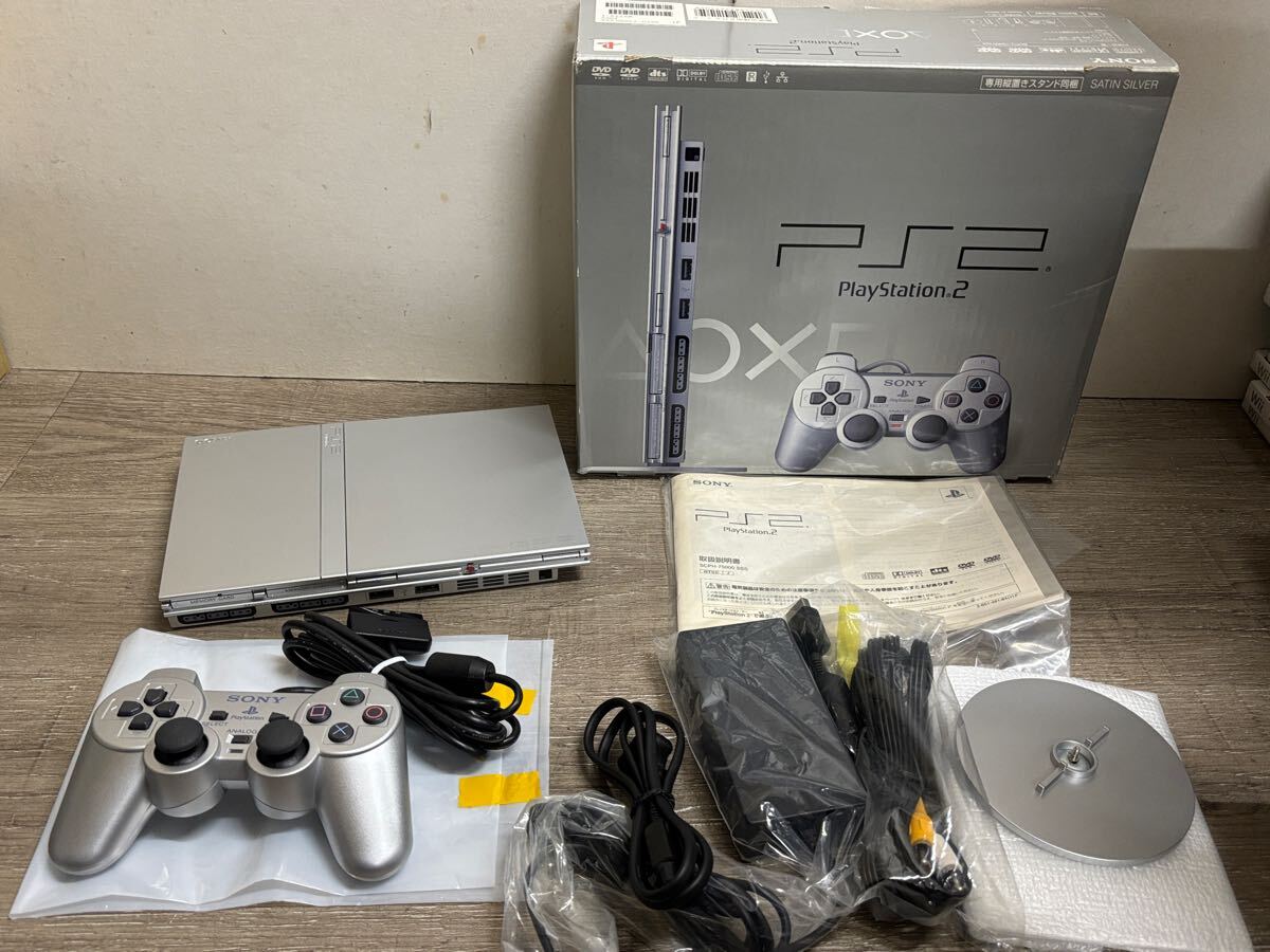 PS2 ☆ プレイステーション2 SCPH-75000 サテンシルバー 動作品 本体 コントローラー アダプター 箱 説明書 付属 ...
