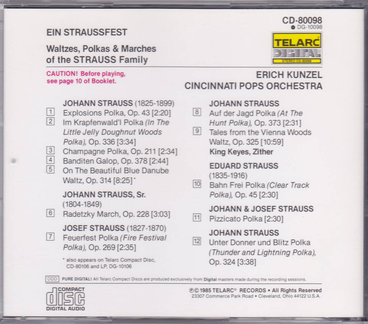 CD カンゼル - シュトラウス・ファミリーのワルツ、ポルカ、マーチ集 - TELARC 32CD-80098 帯付き Made in Japan 松下電器 日本語解説付き /【Buyee ...