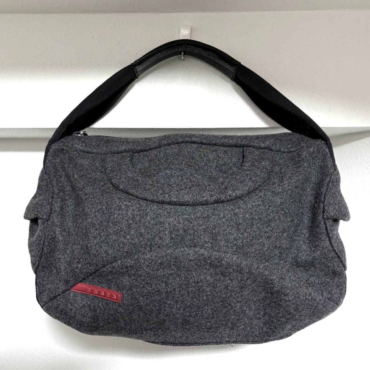 1円 年代美品 PRADA SPORT 4VA260 WOOL MULTI CIRCLE POCKET HALF MOON SHOULDER BAG LEATHER HOBO プラダ スポーツ ...