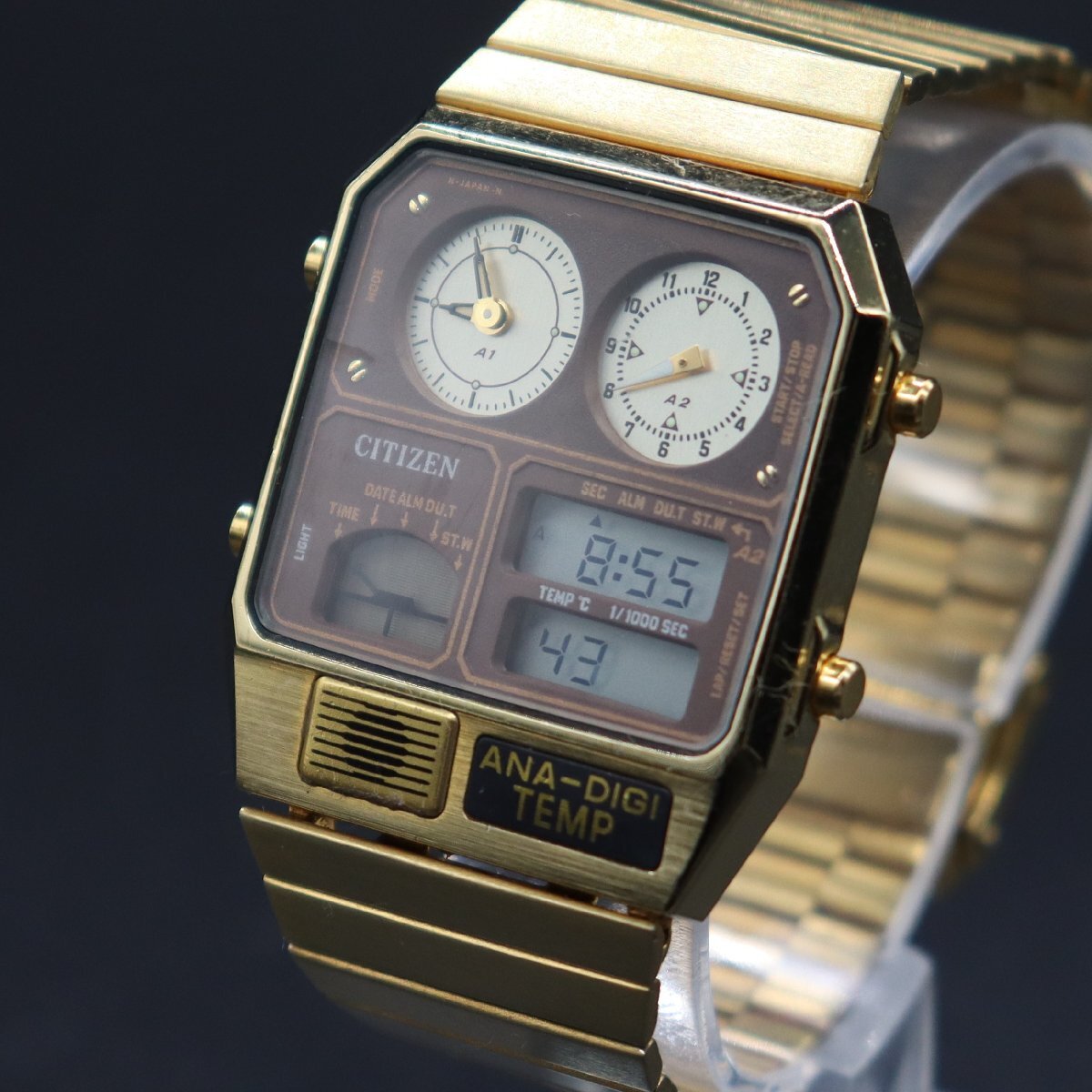 電池新品 CITIZEN ANA-DIGI TEMP シチズン アナデジテンプ 8989-S023564 クォーツ ゴールドカラー ...