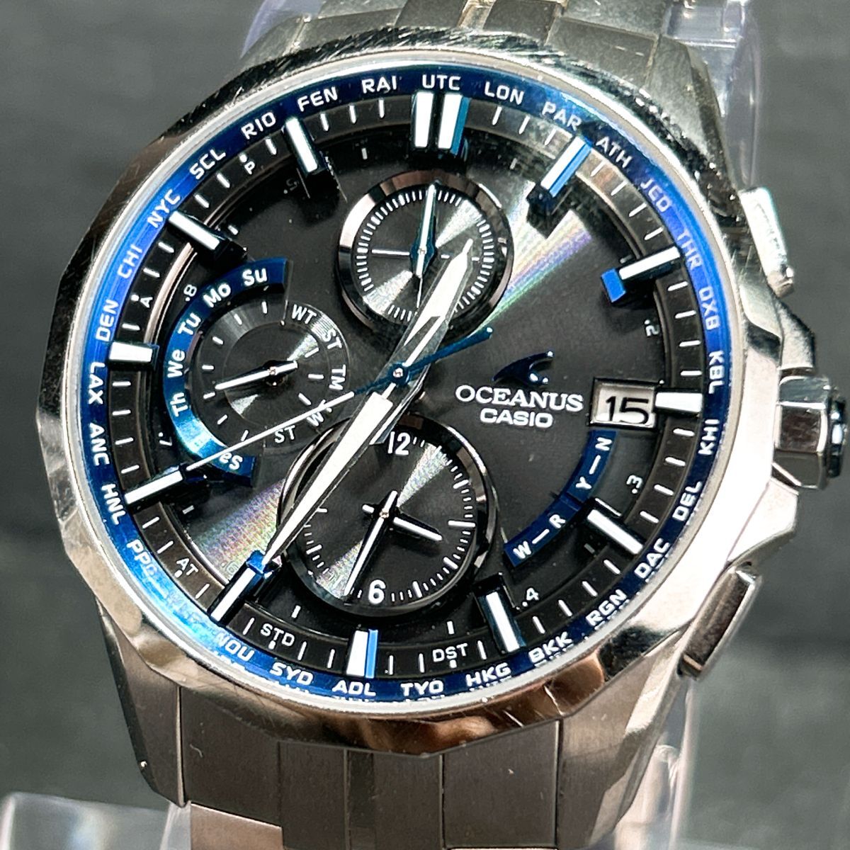 美品 CASIO OCEANUS カシオ オシアナス マンタ Manta OCW-S3000-1AJF 電波ソーラー 腕時計 チタン アナログ ...