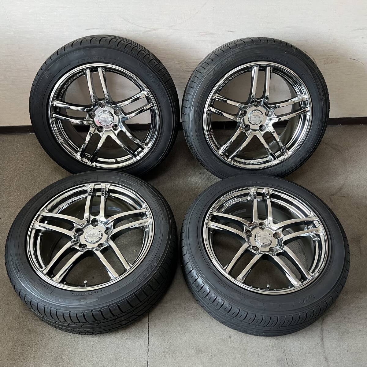 【美品・希少ブライトクローム】YOKOHAMA AVS MODEL 5 モデル5 17インチ 7.5J +52/8J +48 4本セット バリ ...