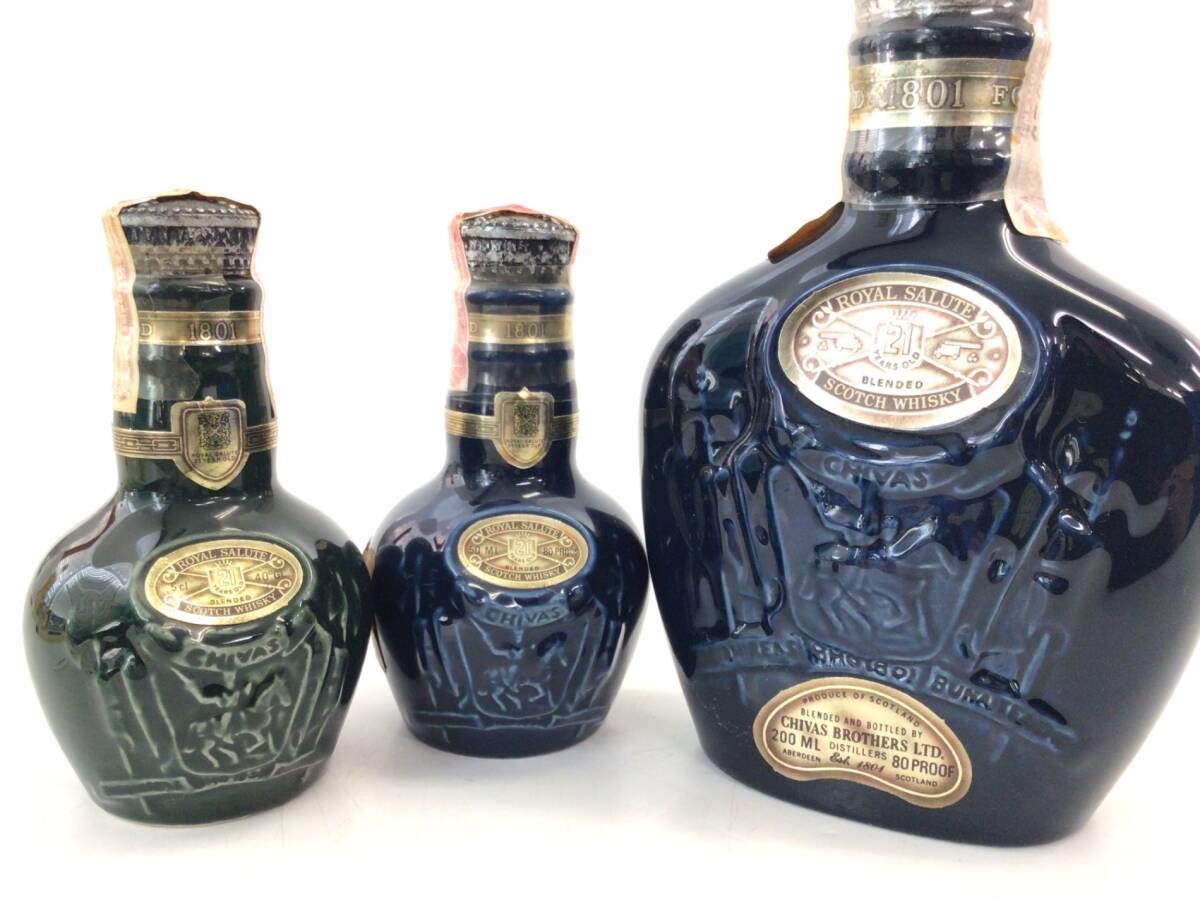 1円スタート ウイスキー whisky ロイヤルサルート 21年 緑 青陶器 ミニ ベビーボトル 3本セット 50/200ml 40% 重量番号:3(30) /【Buyee】