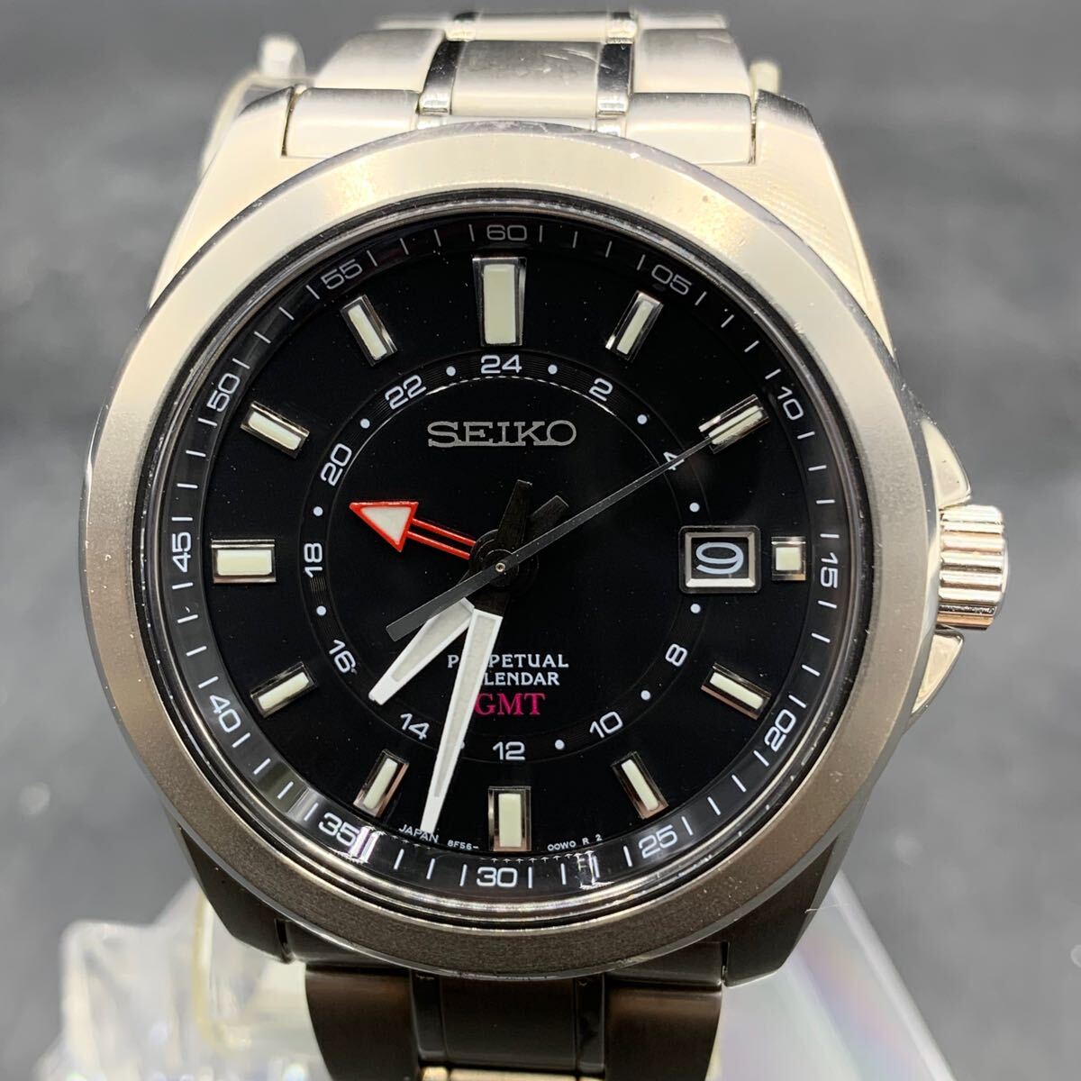 M28 電池交換済み SEIKO セイコー 腕時計 PERPETUAL CALENDAR パーペチュアルカレンダー GMT 8F56-00M0 デイト ブラック文字盤 QZ /【Buyee ...