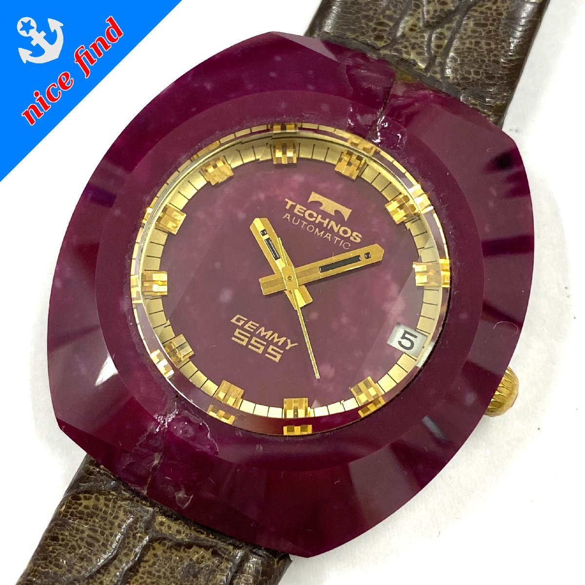 稼動品 テクノス TECHNOS ジェミー GEMMY SSS 自動巻き オートマチック 腕時計 メンズ ウォッチ レッド系文字盤 レザーブレス デイト /【Buyee】 Buyee ...