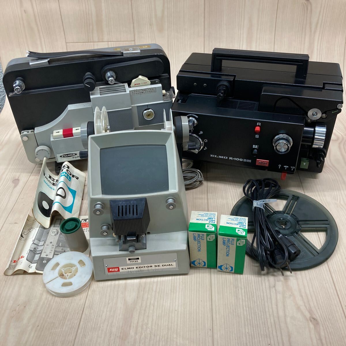 N185ID-250616-17 ELMO K-100 SM MODEL SEDUAL エルモ FUJICASCOPE M2 フジカスコープSingle-8 映写機 プロジェクター ジャンク ...