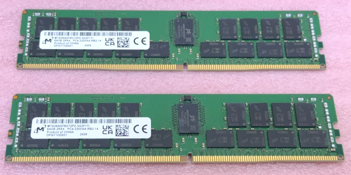 Micron MTA36ASF8G72PZ-3G2F1 2枚セット *PC4-25600/DDR4-3200/PC4-3200AA ECC ...