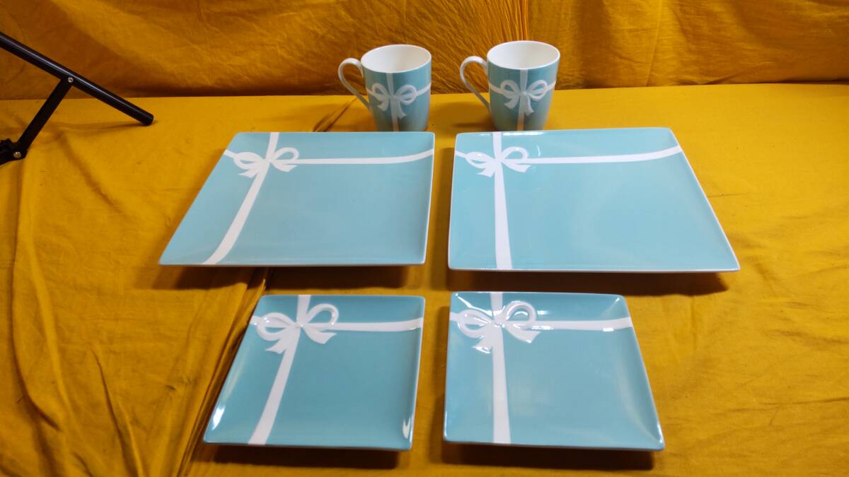 【E036】TIFFANY&Co. ティファニー 6点セット ブルーボックス ブルーリボン マグカップ スクエアプレート 大皿 小皿 デザート プレート /【Buyee】 Buyee ...