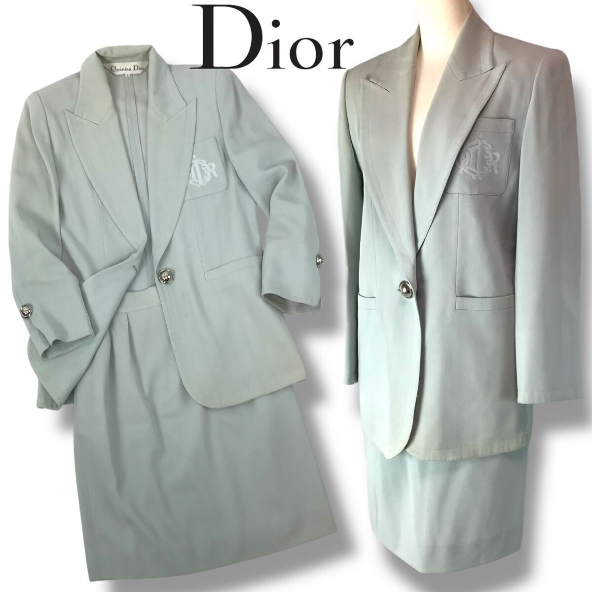 z18 Vintage Christian Dior ディオール セットアップ スカート スーツ ジャケット ヴィンテージ S/M ウール 正規品 フォーマル ビジネス /【Buyee ...