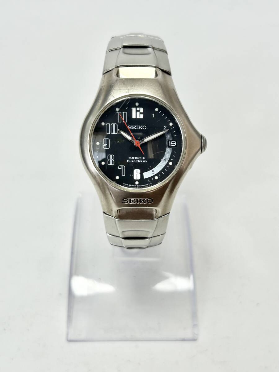 ML638【RUP】★1円～★ 稼働品 SEIKO セイコー KINETIC キネティック AUTO RELAY オートリレー 5J22-0B00 AT 黒文字盤 ブルー メンズ腕時計 ...