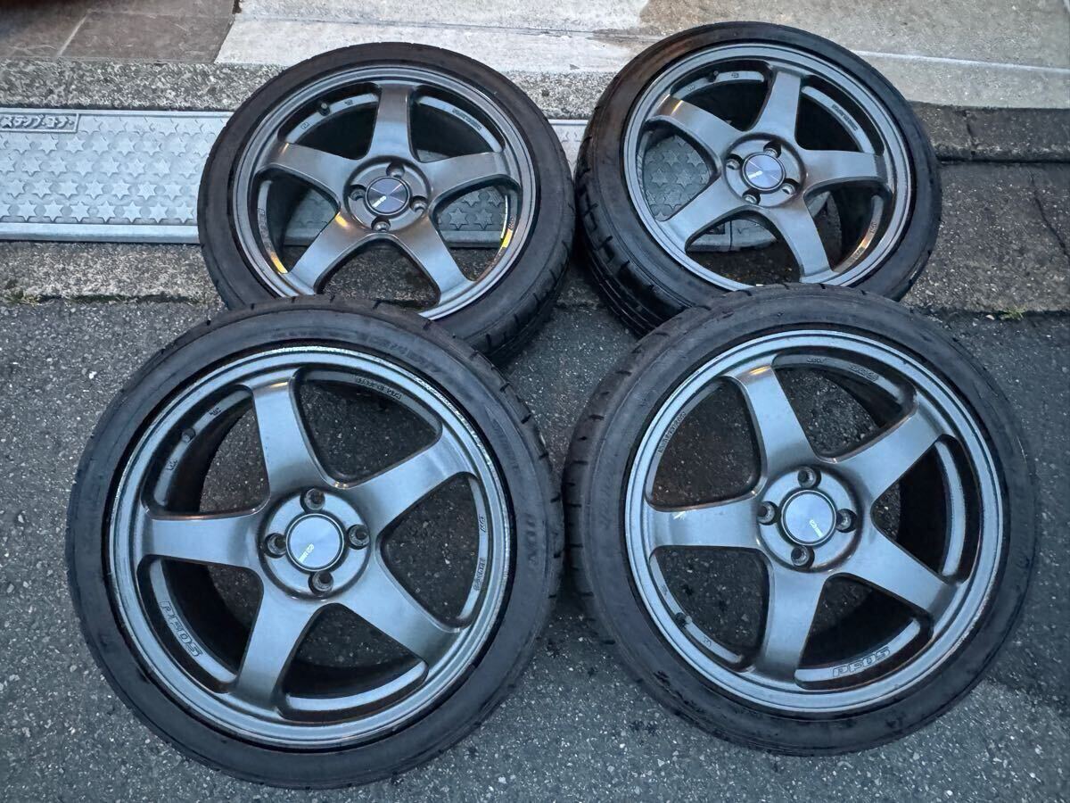 [良品タイヤ付] ENKEI エンケイ PF05 17インチ アルミホイール 4本 7J X 17 +45 PCD100 4穴 ダンロップ DUNLOP DIREZZA DZ102 205 ...