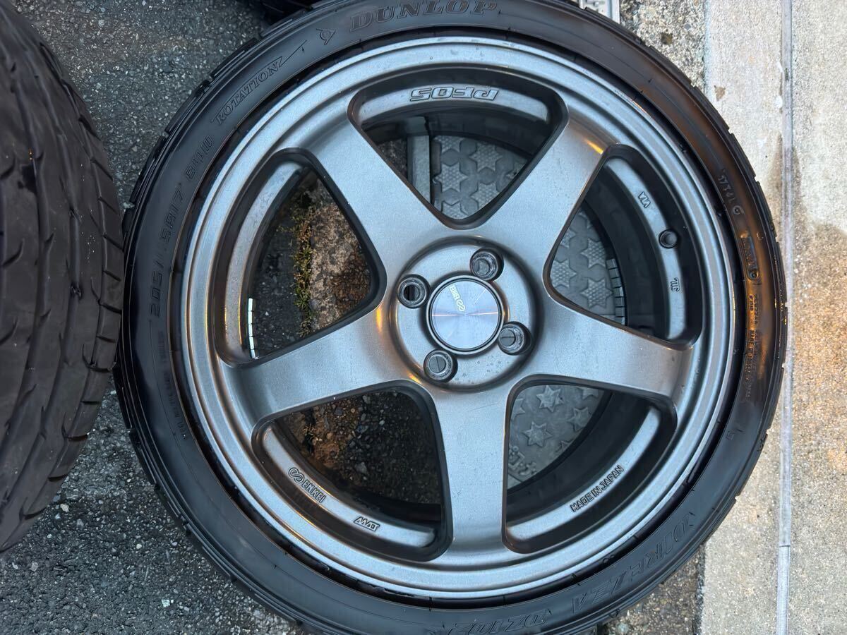[良品タイヤ付] ENKEI エンケイ PF05 17インチ アルミホイール 4本 7J X 17 +45 PCD100 4穴 ダンロップ DUNLOP DIREZZA DZ102 205 ...