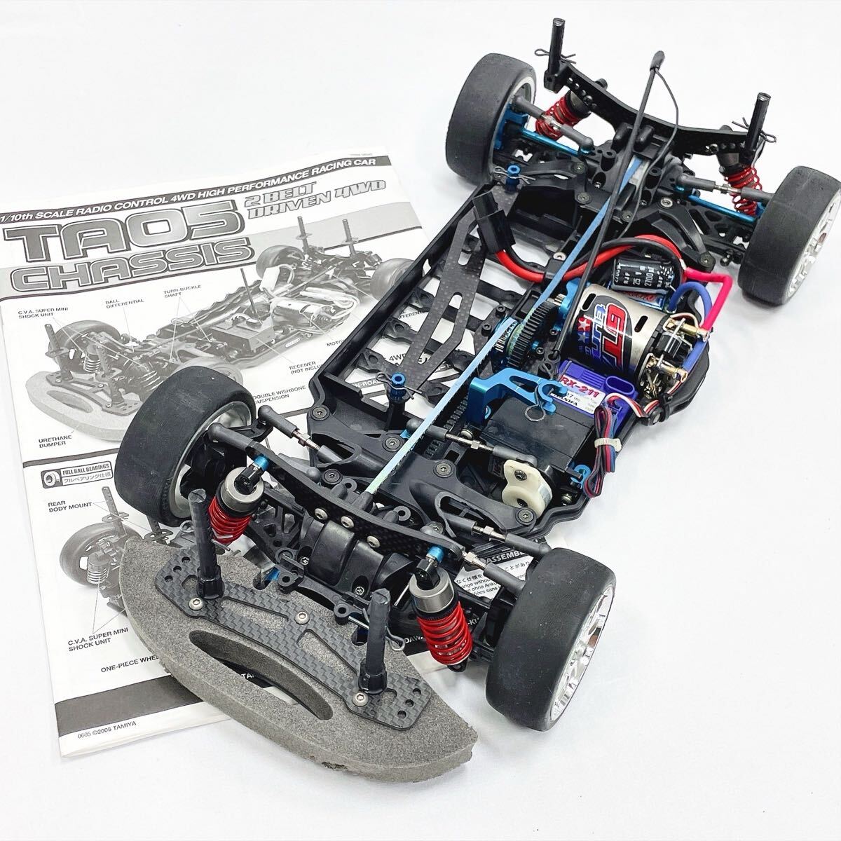 TAMIYA タミヤ 電動RC 1/10 TA05 シャーシ 4WD パーツ多数搭載 モーター GT turn 25T/受信機 RX-211 他 ラジコン 当時物 R店0614 ...