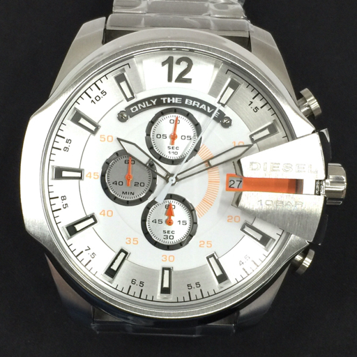 美品 ディーゼル クロノグラフ クォーツ 腕時計 DZ-4328 メンズ ホワイト文字盤 稼働品 純正ブレス 付属品あり DIESEL ...