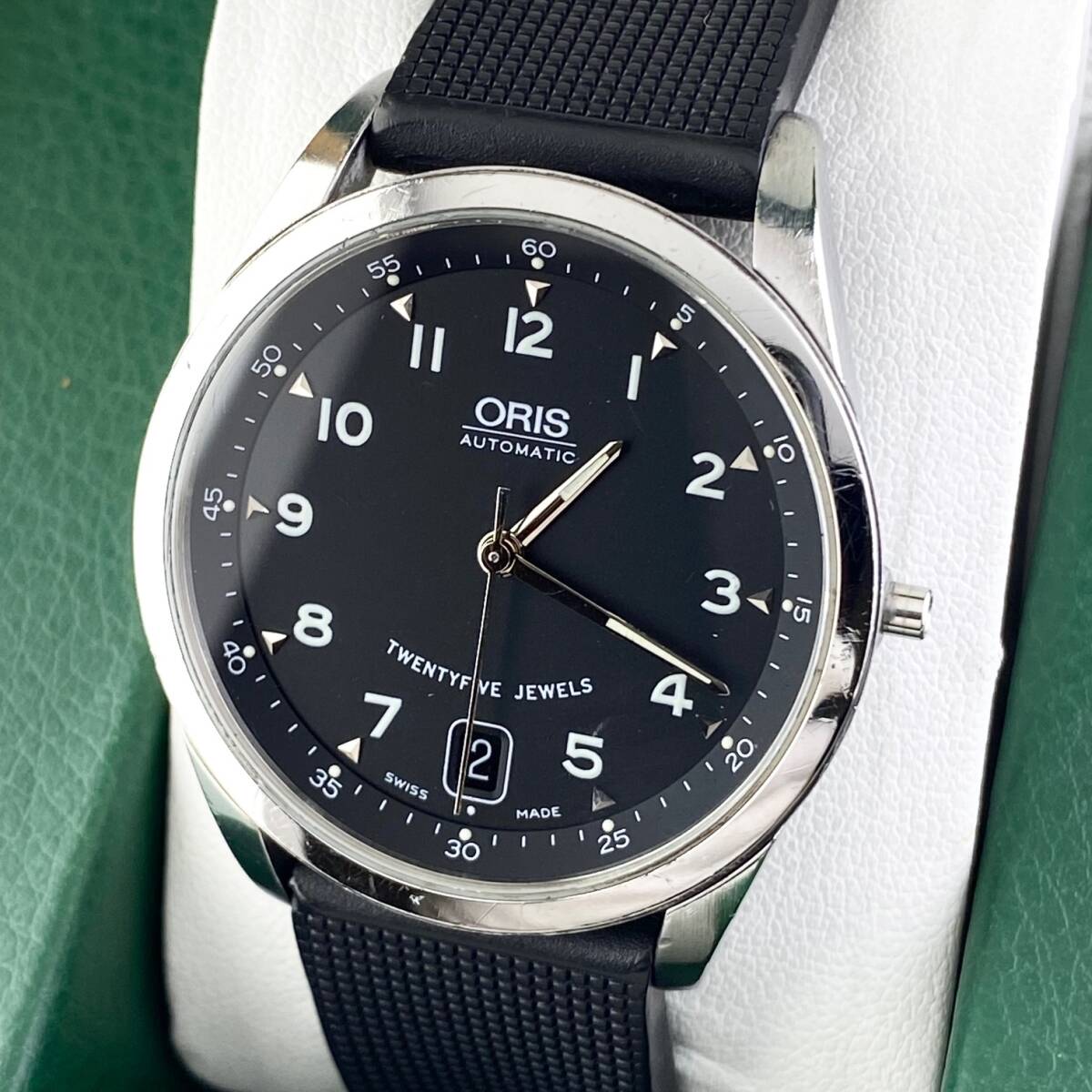 【1円〜】ORIS オリス 腕時計 メンズ AT 自動巻 7505 クラシック ブラック文字盤 ラウンドフェイス デイト 可動品 ...