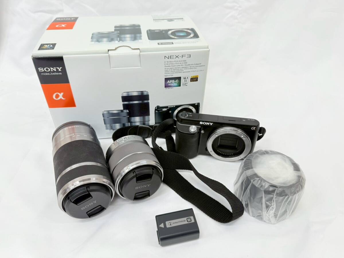 FM548*11 SONY ソニー α NEX-F3 E 3.5-5.6/18-55 0.25m/0.82ft 4.5-6.3/55-210 1m/3.29ft デジタル一眼レフカメラ 箱付き ...
