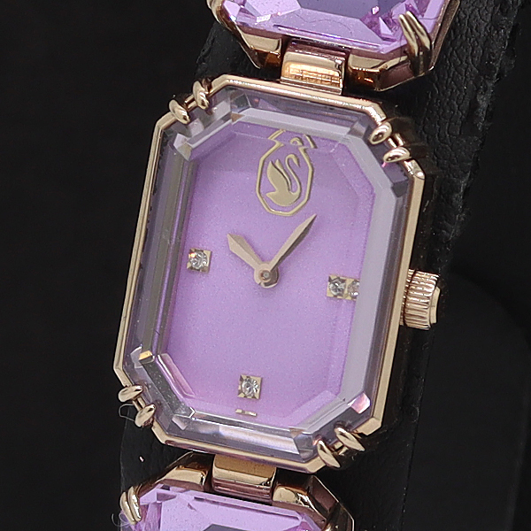 1円 箱付 稼働 良品 スワロフスキー 5722364 QZ パープル文字盤 レディース腕時計 6366000 7NBG1 IGR ...