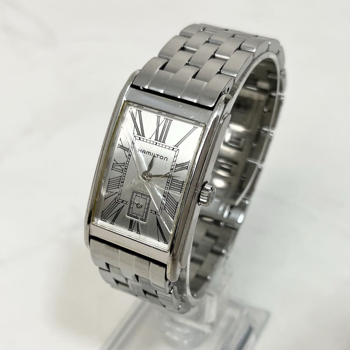 【実働】 Hamilton 6269 ハミルトン シルバー文字盤 スクエア スモセコ アナログ クオーツ メンズ 腕時計 ウォッチ 稼動品 ...