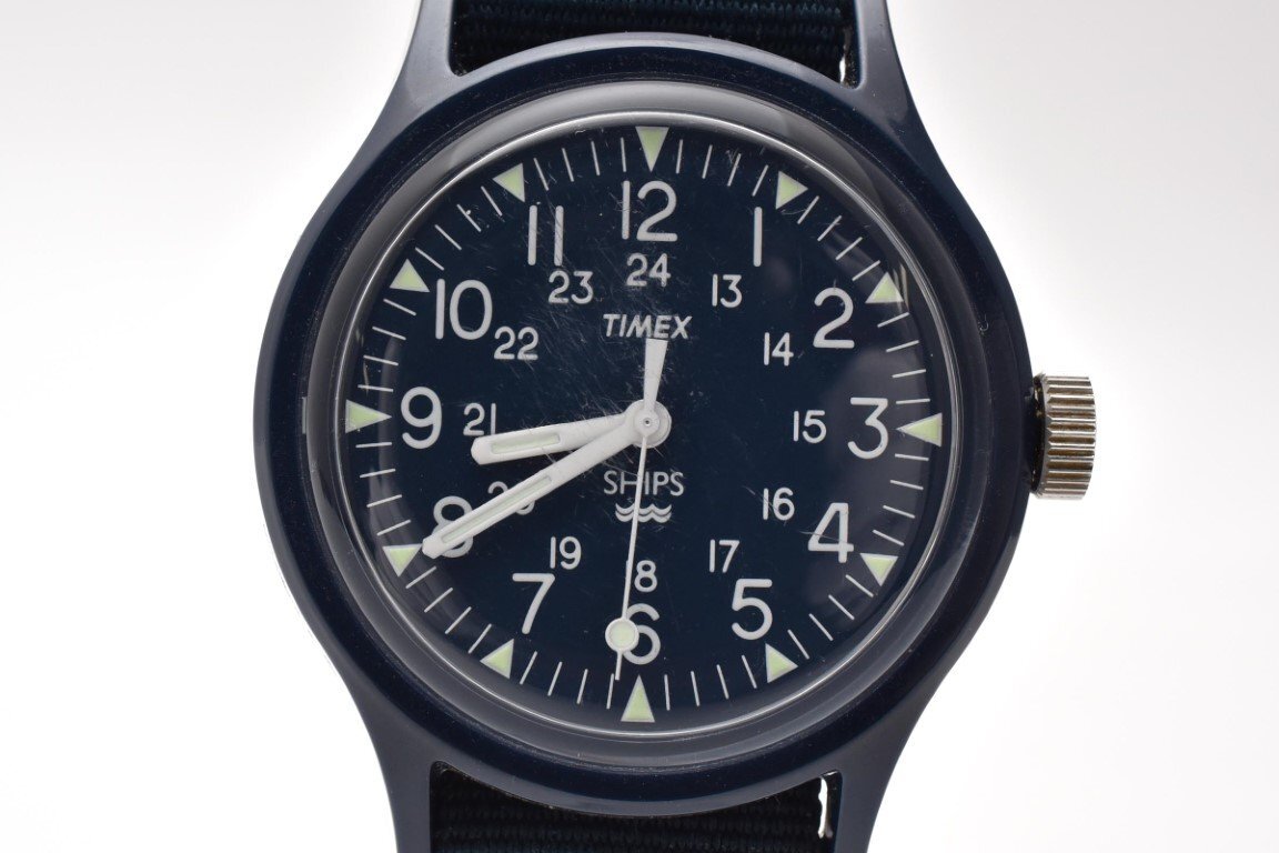 TIMEX QUARTZ SHIPS タイメックス クォーツ ラウンド 腕時計 メンズ 3針 ネイビー ブラック SR626SW ...