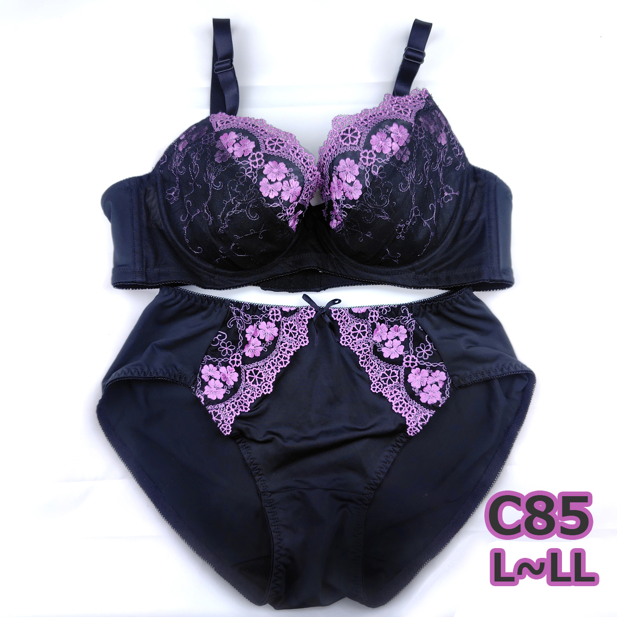 大人チック★チュールかぶせフラワー刺繍ブラ＆ショーツ ピンク C85 L～LL 下着 大きいサイズ ブラジャー＆ショーツ エレーヌ /【Buyee】