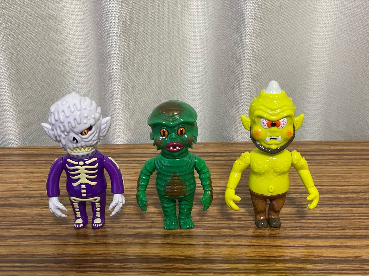 美品★Headlock Studio KUSTOM MONSTER WORLD ①3個セット★knuckle little chop design HOW2WORK ソフビ フィギュア ...