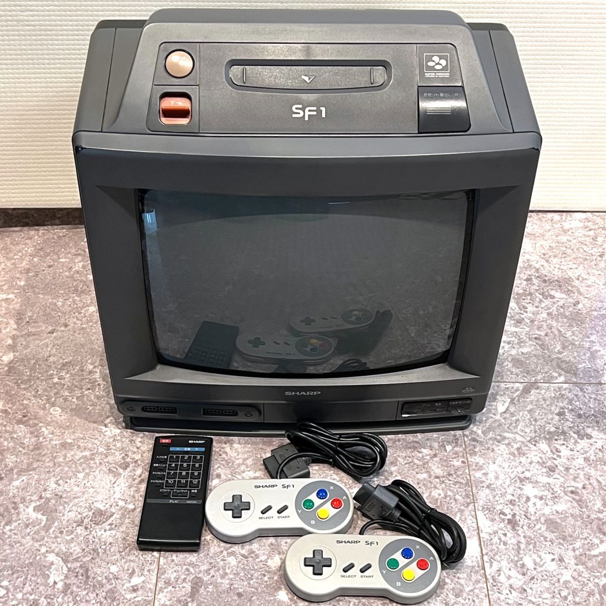 〈動作確認済み〉SFC スーパーファミコン 内蔵 テレビ 14G-SF1 SHARP ブラウン管テレビ＋コントローラー＋リモコン SNES ...