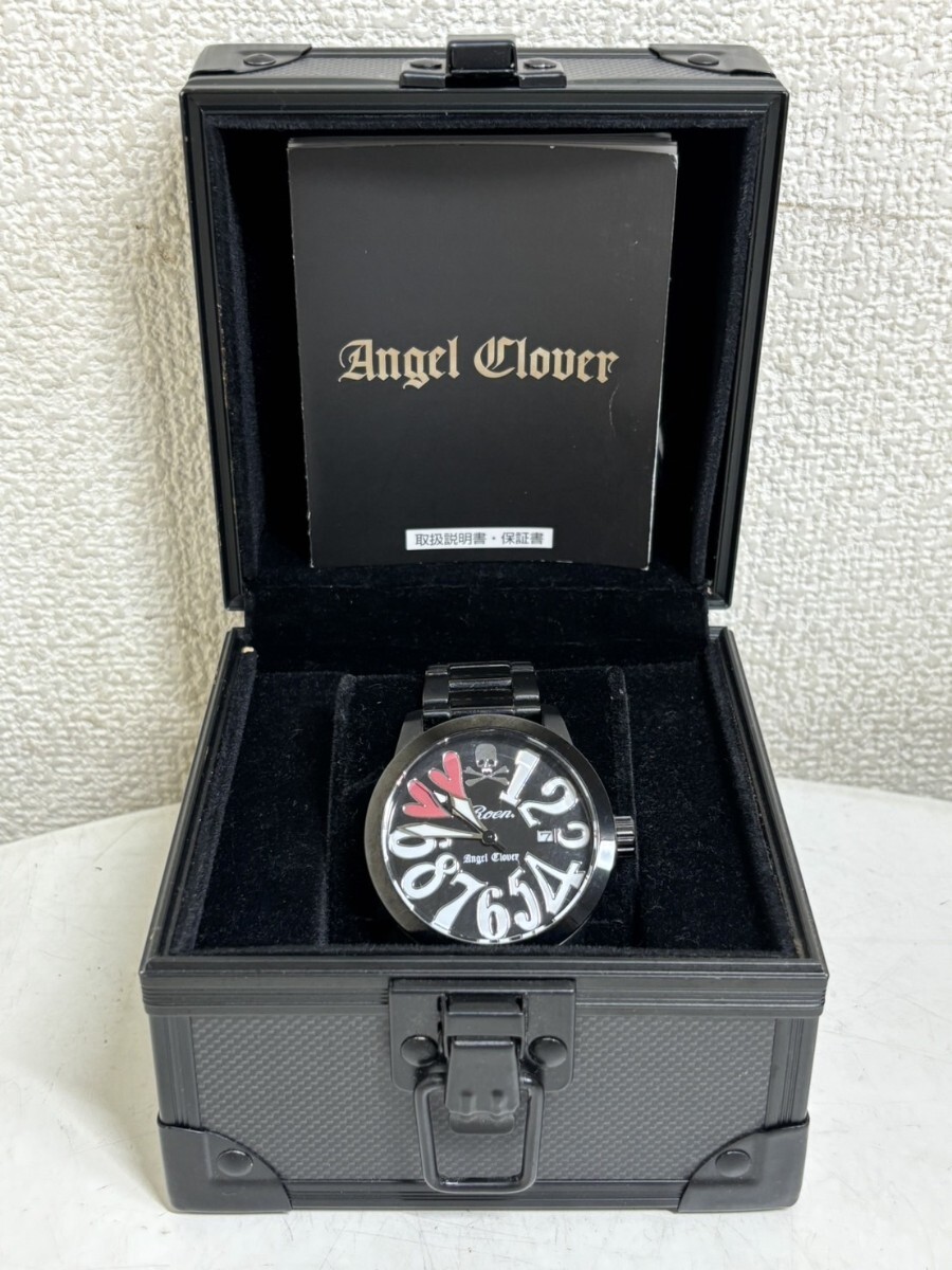 Roen×Angel Clover ロエン エンジェルクローバー BE44 クオーツ メンズ 腕時計 ブラック文字盤 スカル ケース入り ...