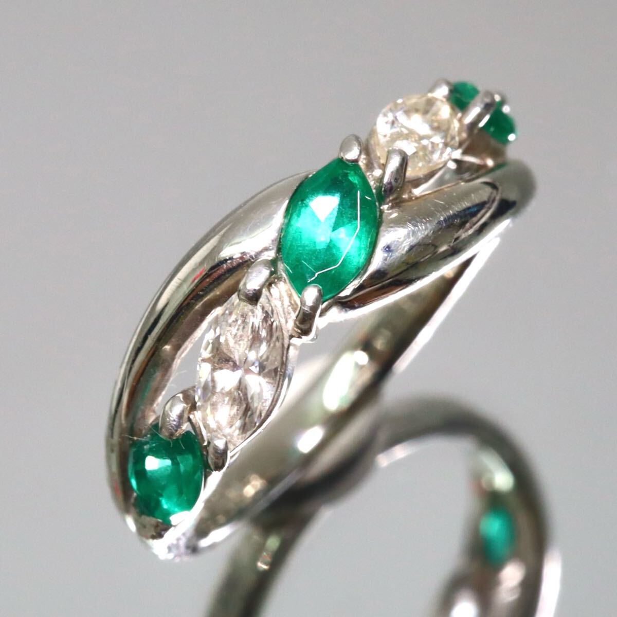 Pt950【クレサンベール】0.46/0.40ct!! エメラルド/天然ダイヤモンドリング S 約6.2g 約10.5号 #10.5 emerald diamond ring ED7/EE3 ...
