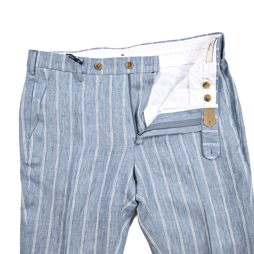 新着 新品 ベルウィッチ BERWICH MORELLO スラックス ノータック パンツ 春夏 メンズ リネン100% ストライプ ライト ...