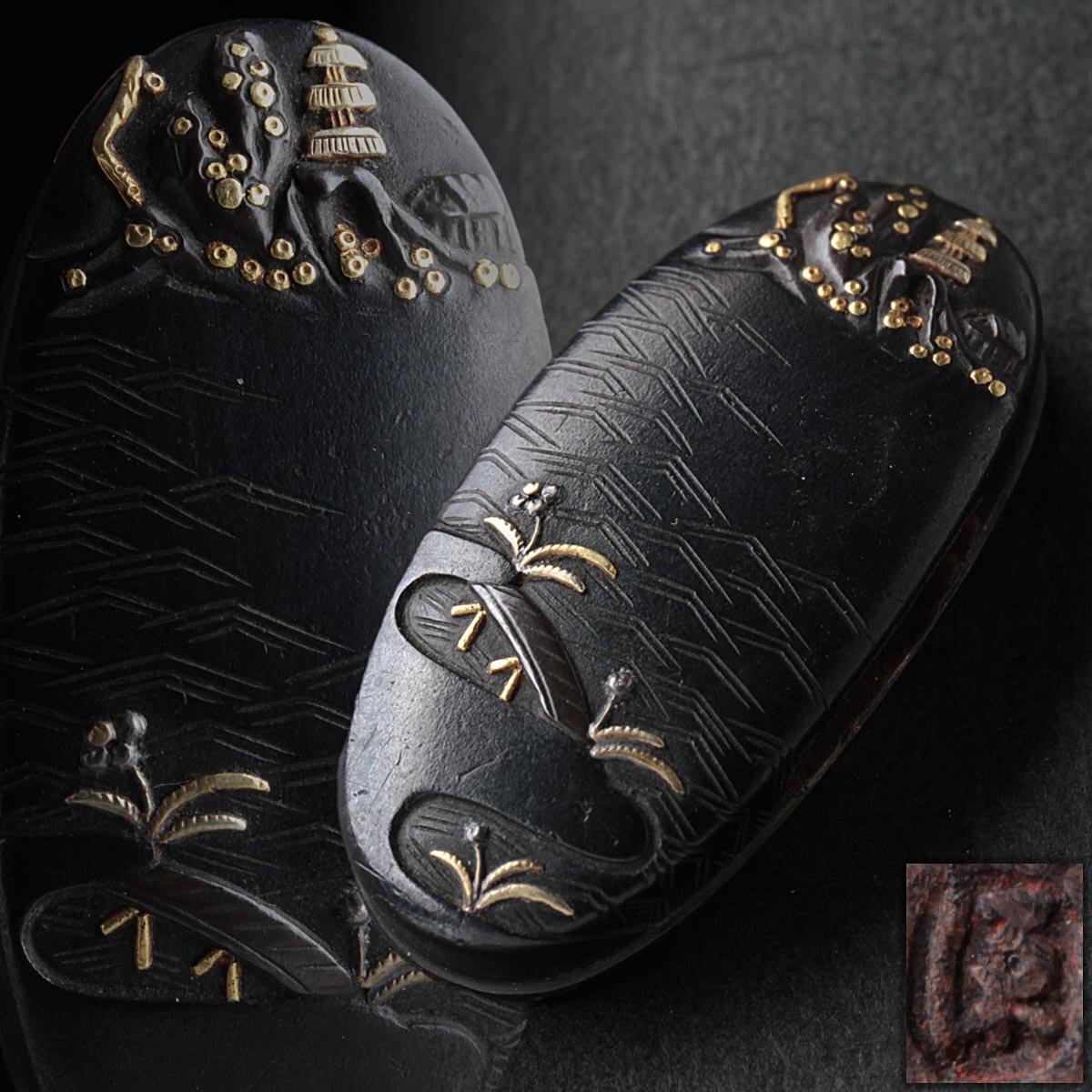 JP133 時代刀装具 在銘 赤銅磨地金銀嵌高彫楼閣山水図頭 縦3.3cm・古頭 武具 古金工 古美術品 /【Buyee】 Buyee - Japanese Proxy Service ...