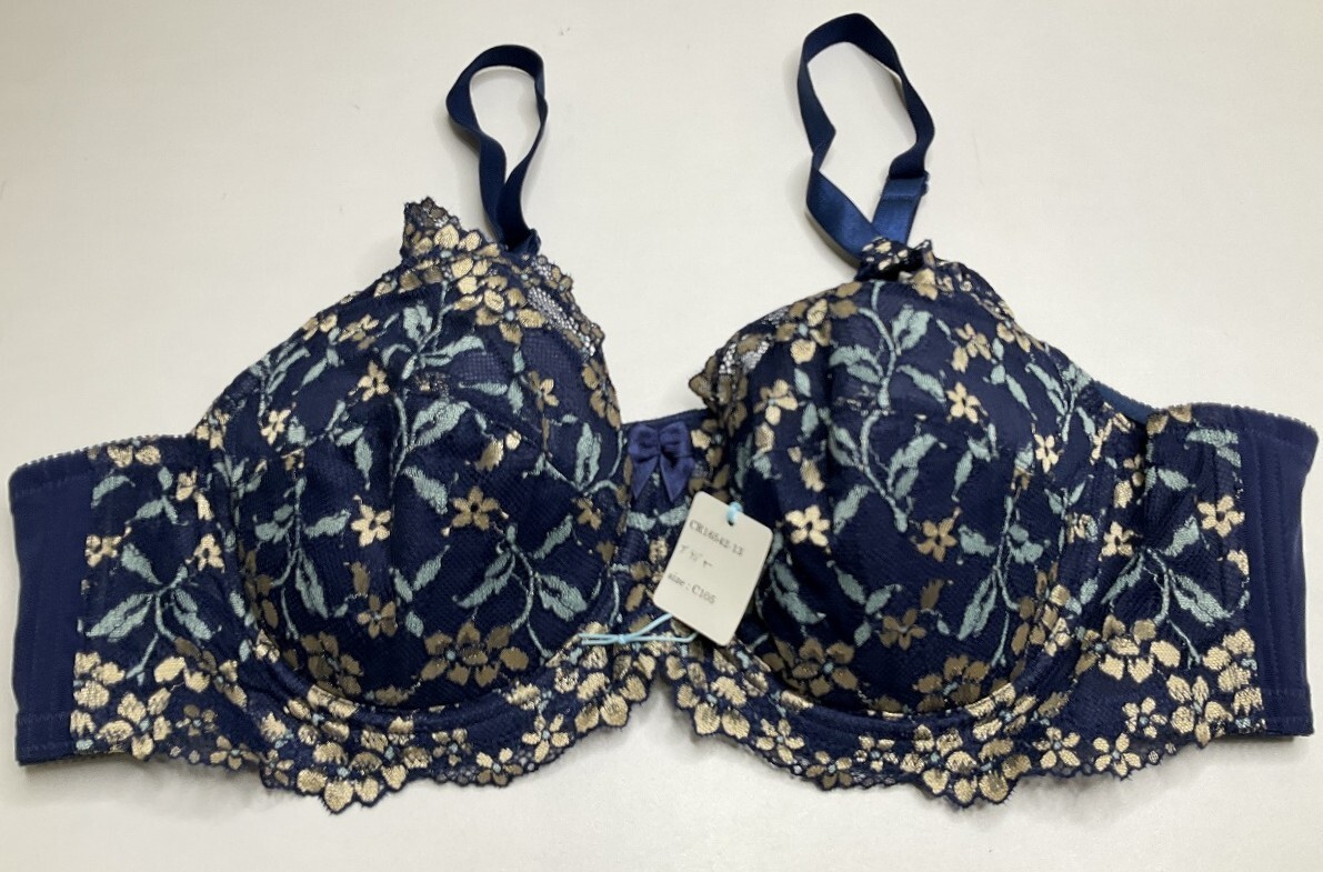 CR16542-13 IB⑦【特価】新品 大きい ブラジャー C105 1枚 ネイビー 有名ブランド レース 花柄 リボン 脇高 フルカップ ...