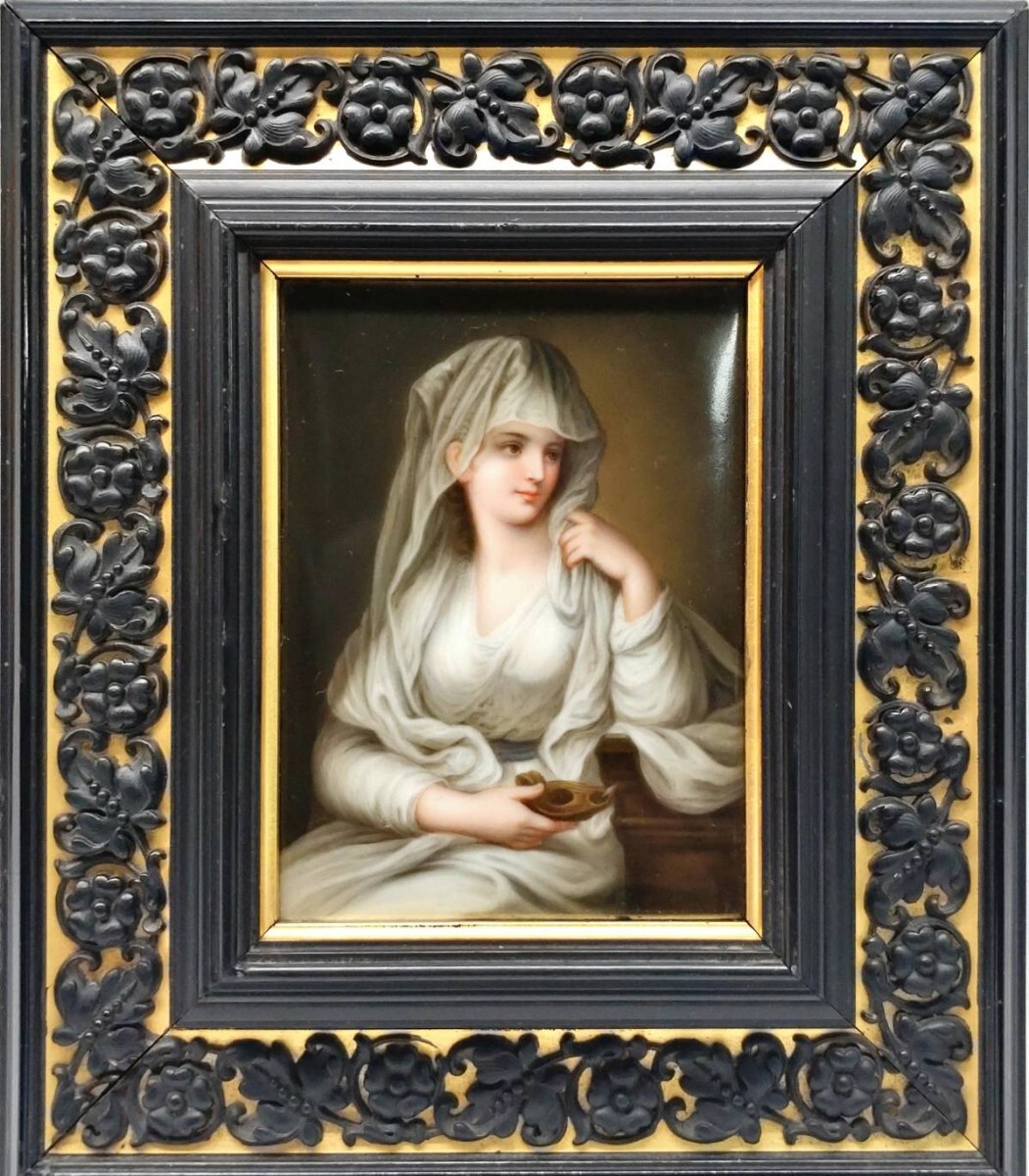 『古画 肉筆 KPM？/19世紀 ドイツ 古窯【白いドレスの貴婦人】陶板/額縦22cm横19cm作縦11 cm横9cm』美人画 写実 リアリズム 油彩 油絵 /【Buyee】 Buyee ...